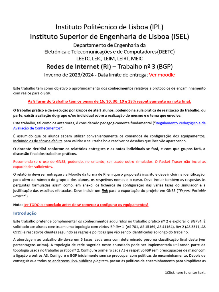 Instituto Politécnico de Lisboa (IPL) Instituto Superior de Engenharia de Lisboa (ISEL) | PDF