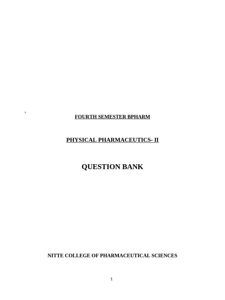 Physical Pharmaceutics - Ii Question Bank 4TH Sem | PDF