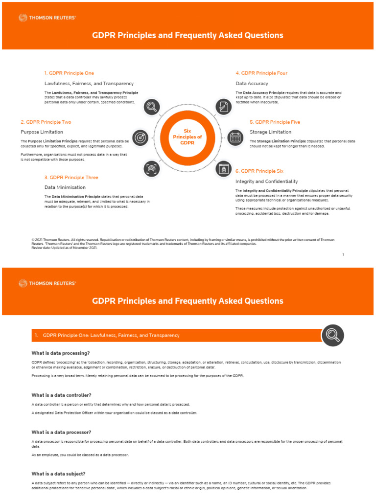 GDPR Principles and Frequently Asked Questions | PDF