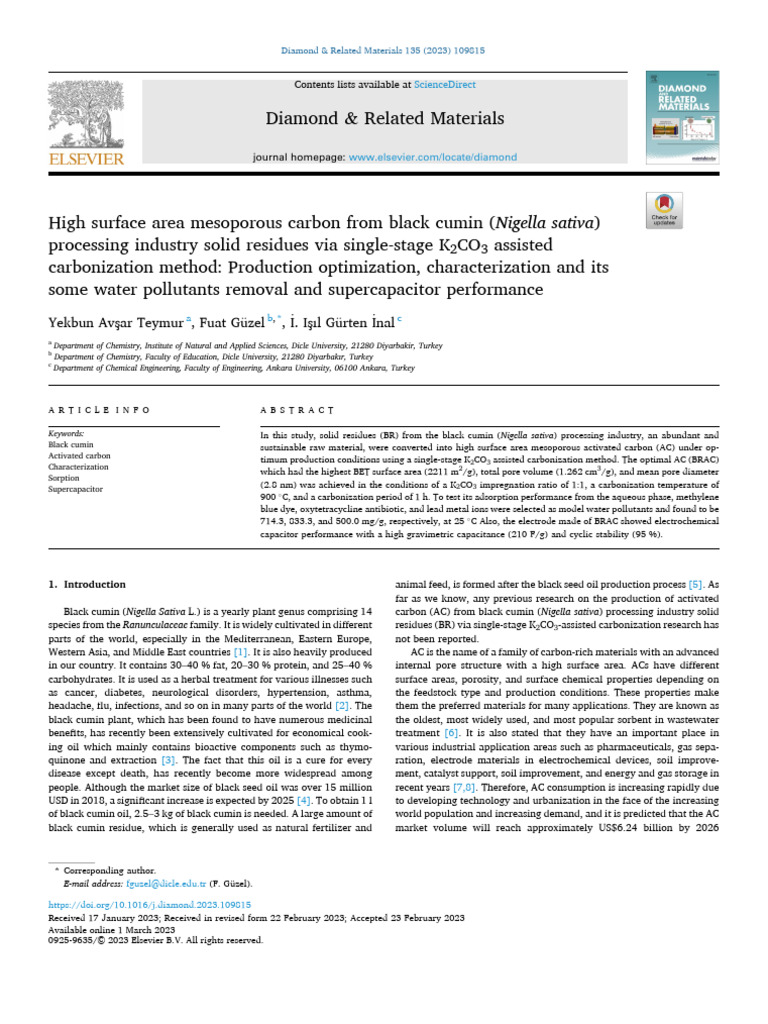 Sciencedirect: Diamond & Related Materials 135 (2023) 109815 | PDF ...