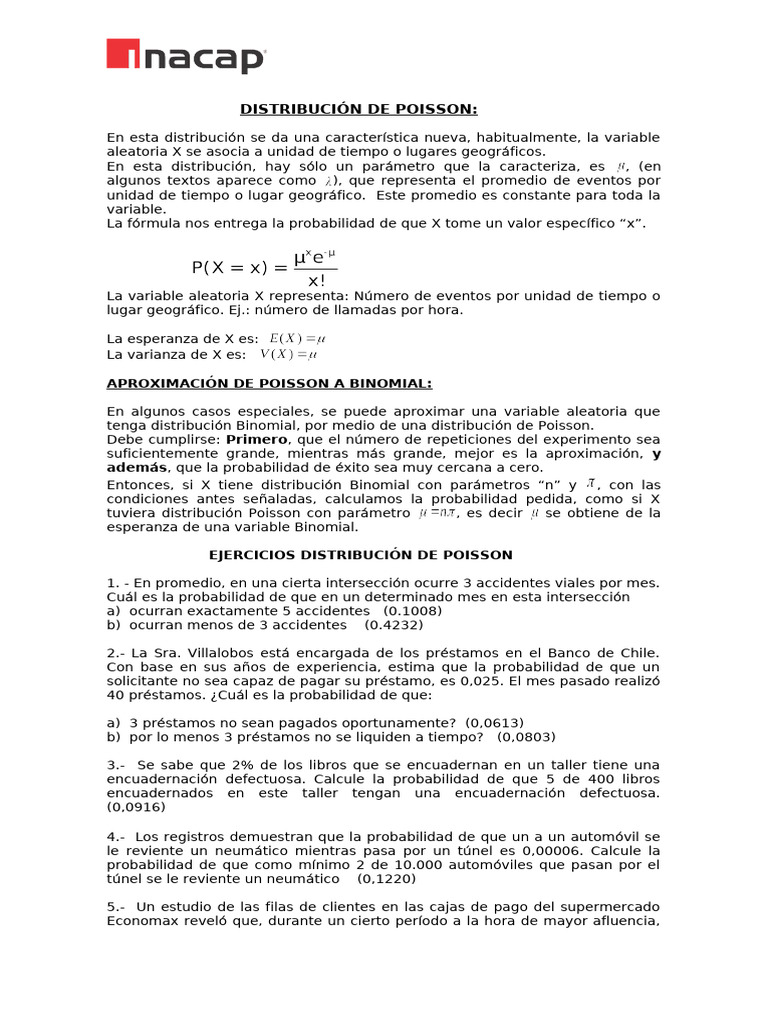 Poisson. Ejercicios | PDF Poisson. Ejercicios | PDF
