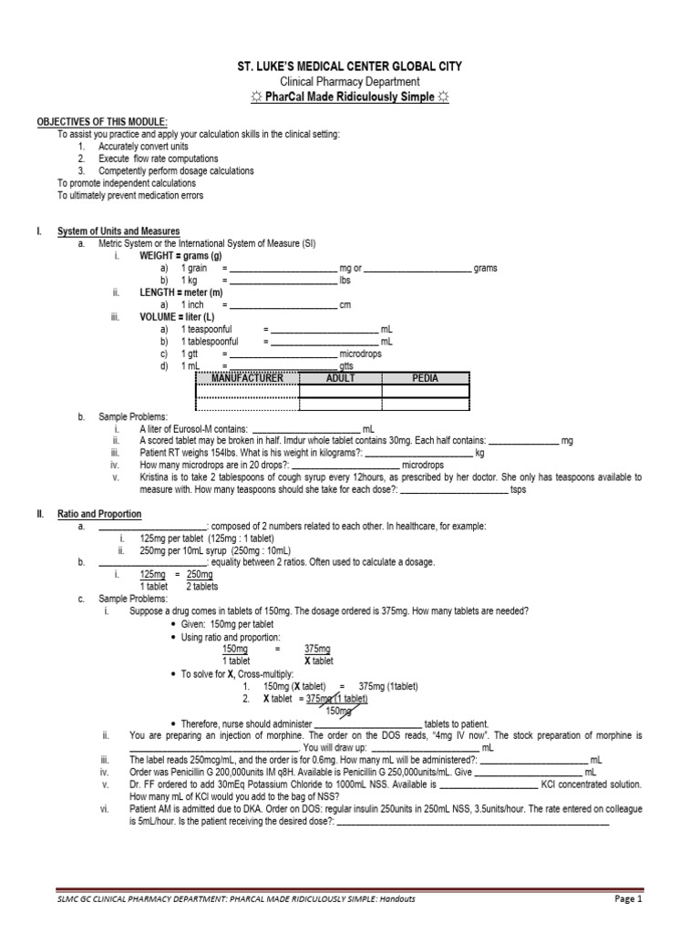 PHARMACAL HANDOUTS | PDF
