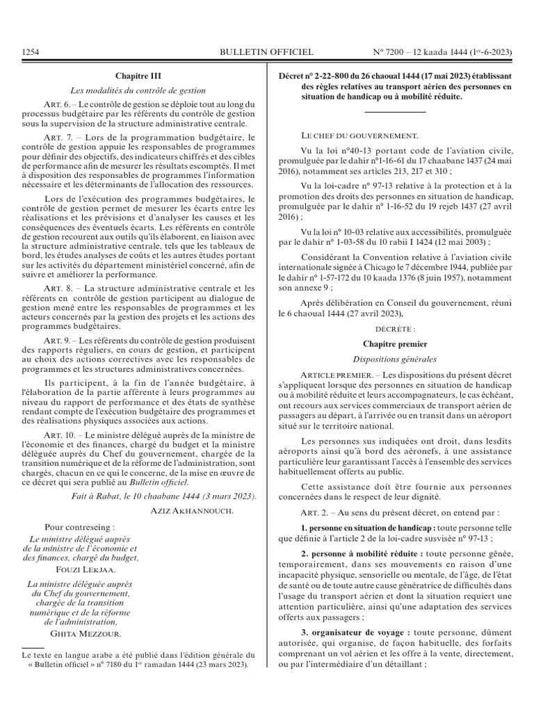 Décret N° 2-22-800 Établissant Des Règles Relatives Au Transport Aérien ...
