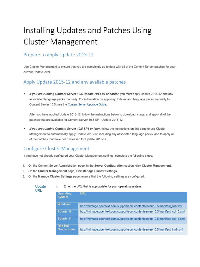 Installing Updates and Patches Using Cluster Management | PDF