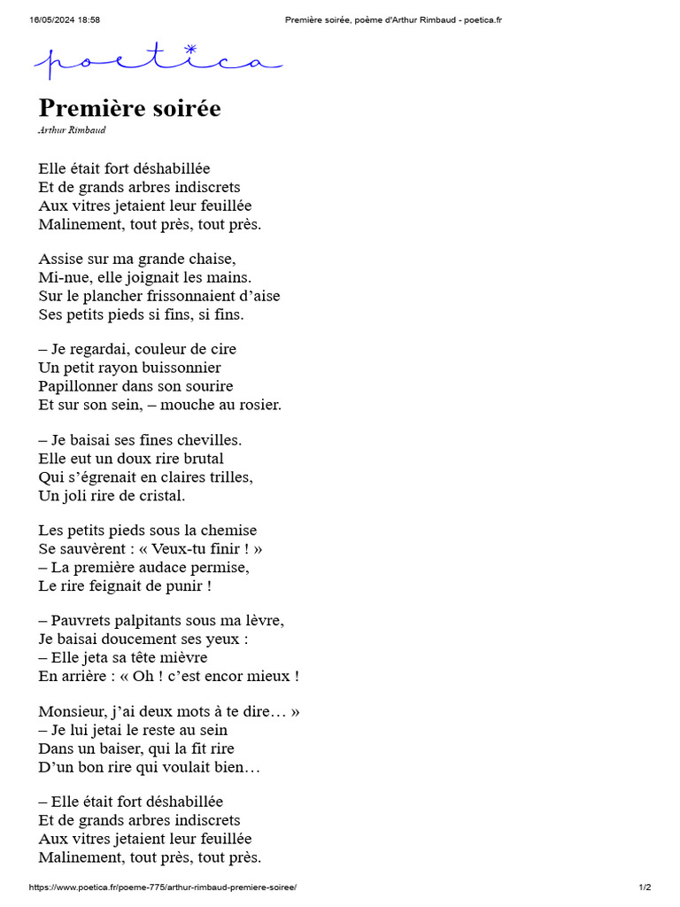 Première Soirée, Poème D'arthur Rimbaud | PDF