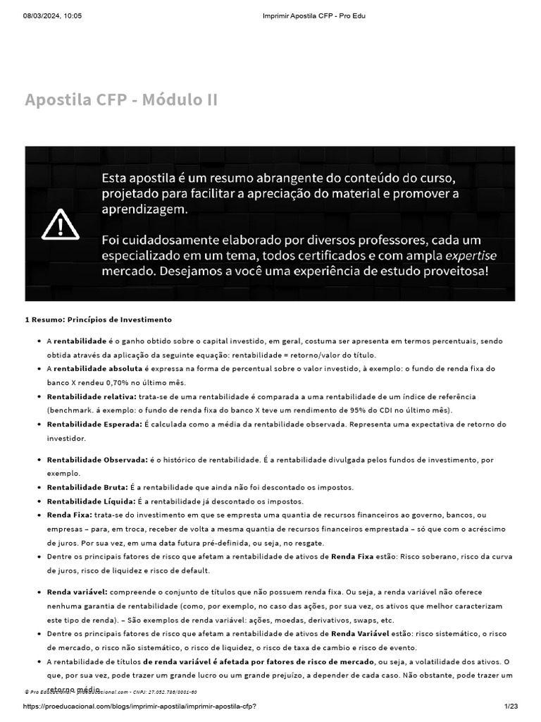 Imprimir Apostila CFP - Pro II | PDF