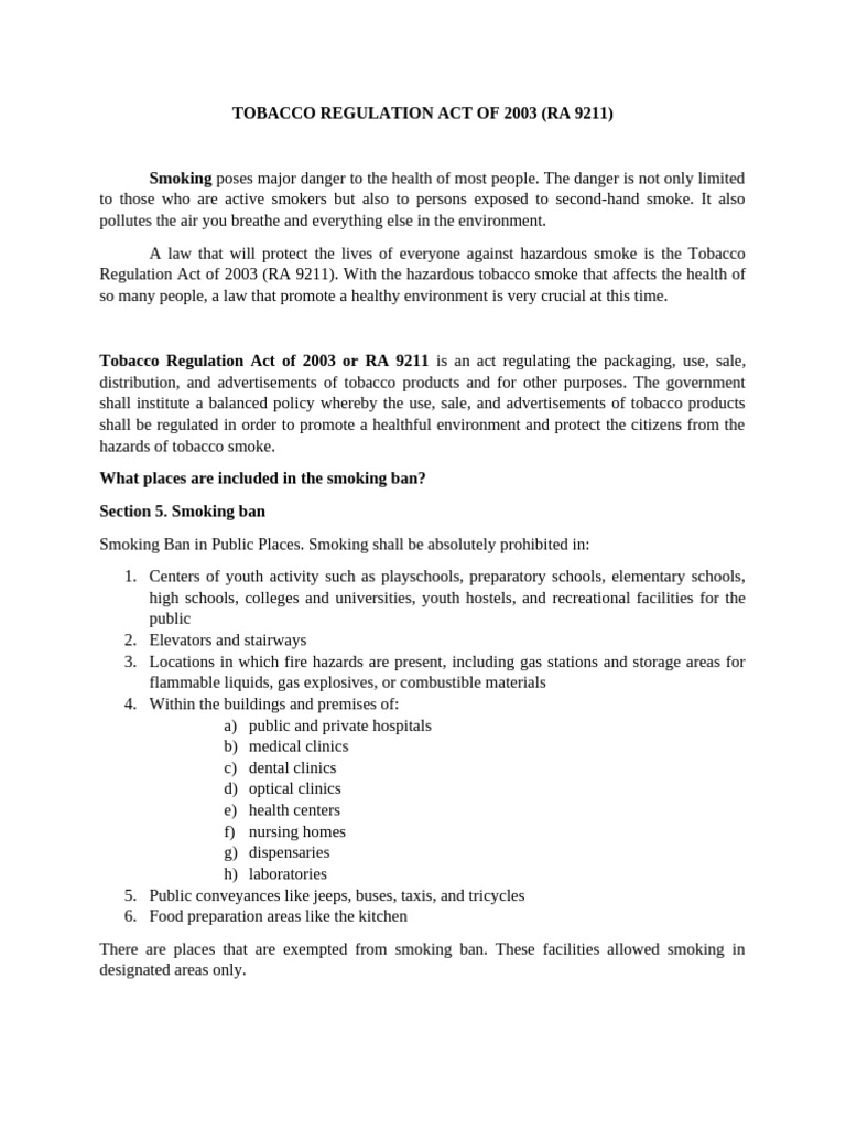 Tobacco Regulation Act of 2003 Ra 9211 | PDF