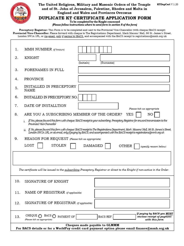 Duplicate KT Certifcate Application Form | PDF