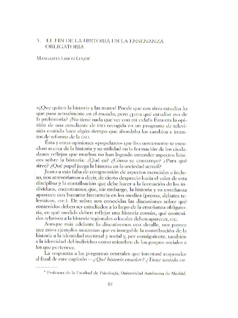 Margarita Limon Luque - El Fin de La Historia en La Ensenanza Obligatoria | PDF