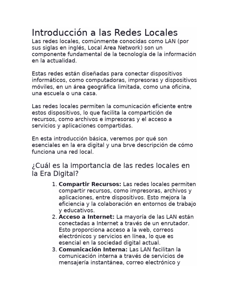 Introducción A Las Redes Locales | PDF
