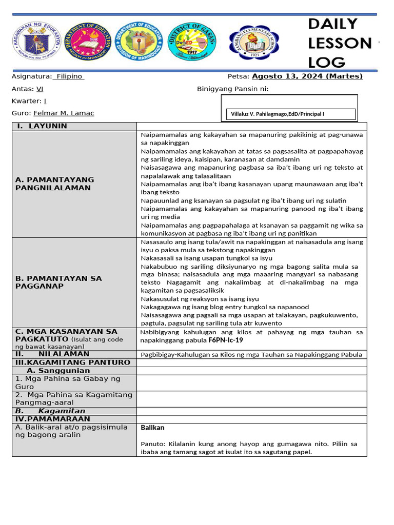 DLL Filipino6 q1w3 | PDF