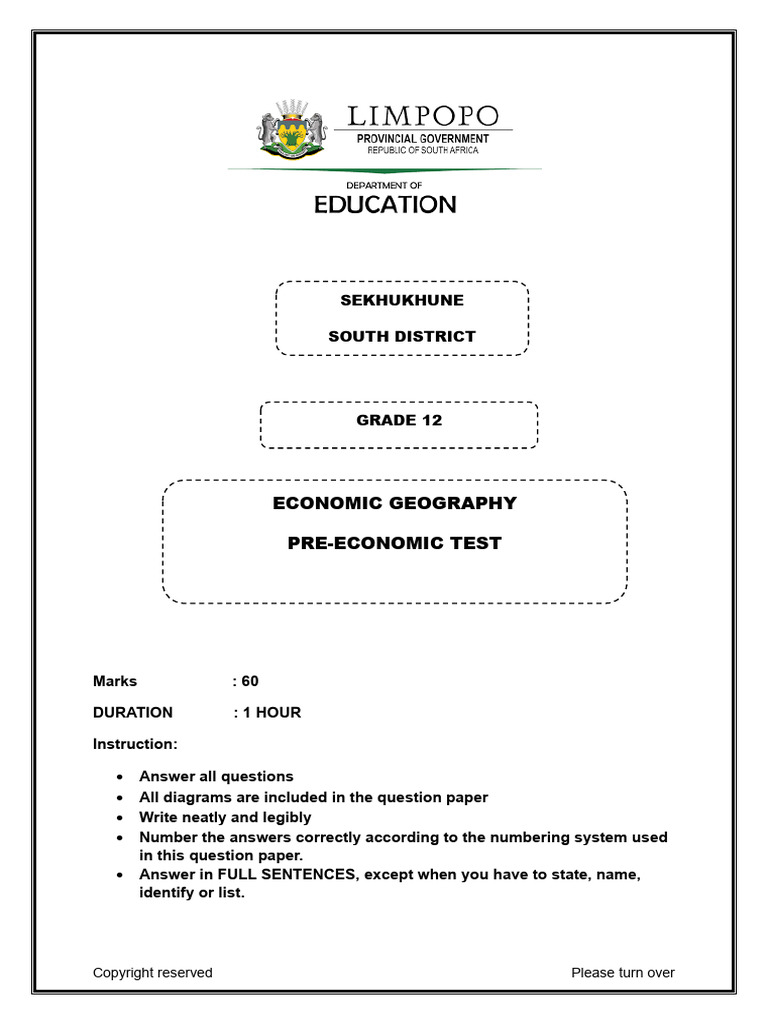 Geog Pre-Economic Test 2025 | PDF