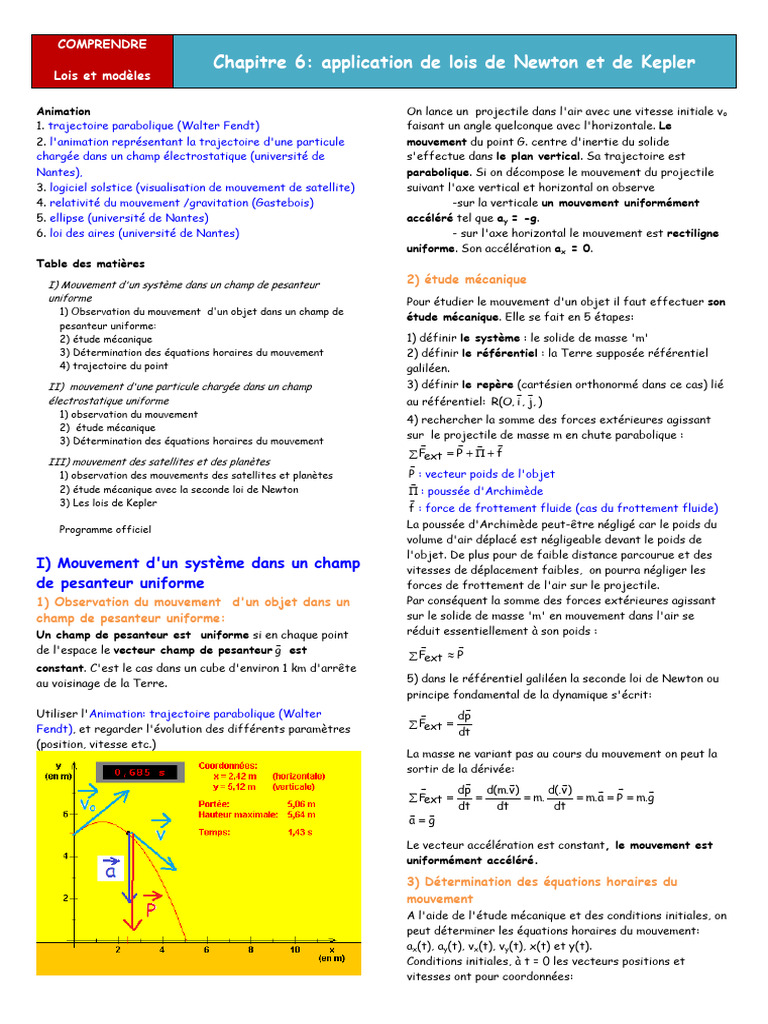 Application Des Lois de Newton Et Kepler Cours 2 | PDF