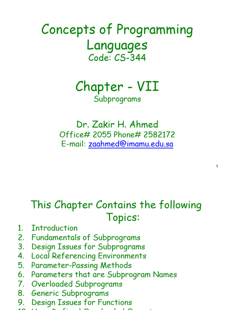 CH 7a-Subprograms | PDF