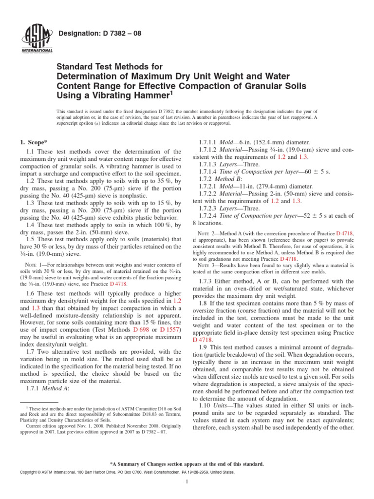 Determination of Maximum Dry Unit Weight and Water Content Range For ...