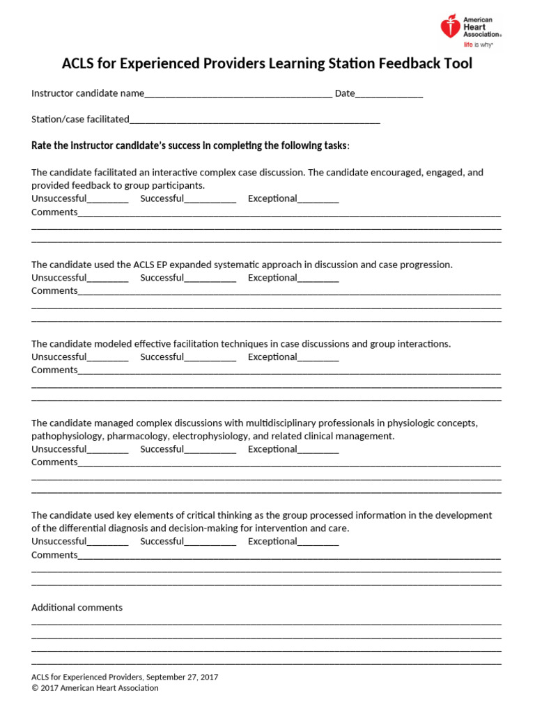 ACLS for Experienced Providers Learning Station Feedback Tool_ucm_497200 | PDF
