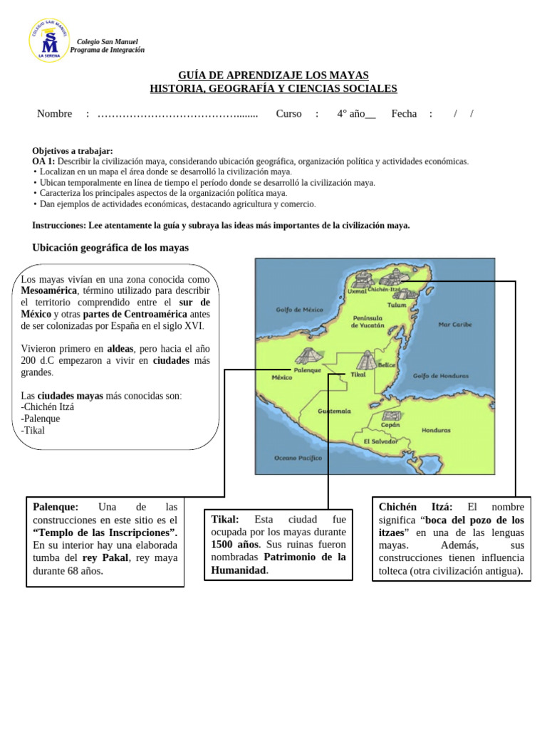Guía de Aprendizaje Ubicación Geográfica de Los Mayas | PDF