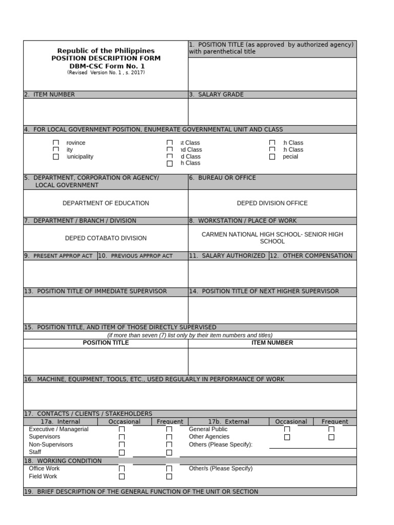3.DBM-CSC Form No. 1 Position Description Forms | PDF