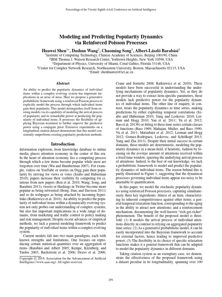 Modeling and Predicting Popularity Dynamics Via Reinforced Poisson Processes | PDF