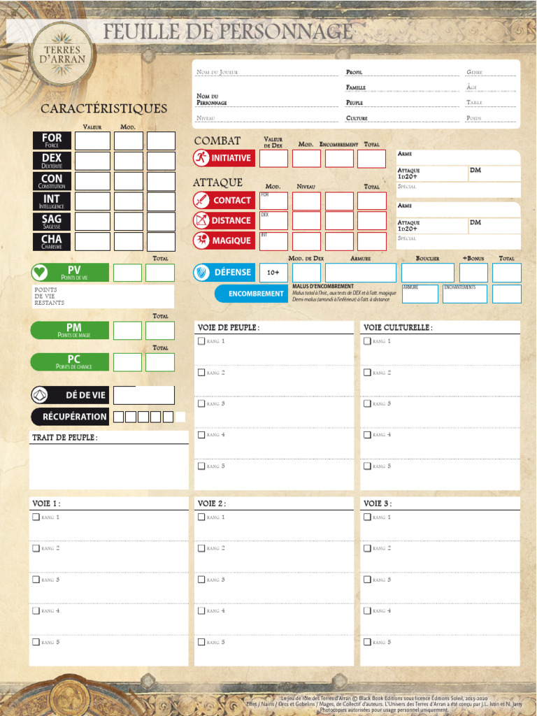 Fiche de Personnage Vierge MODIFIABLE | PDF