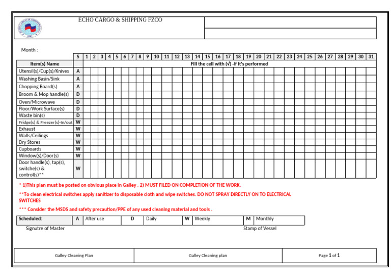 Galley Cleaning Plan | PDF
