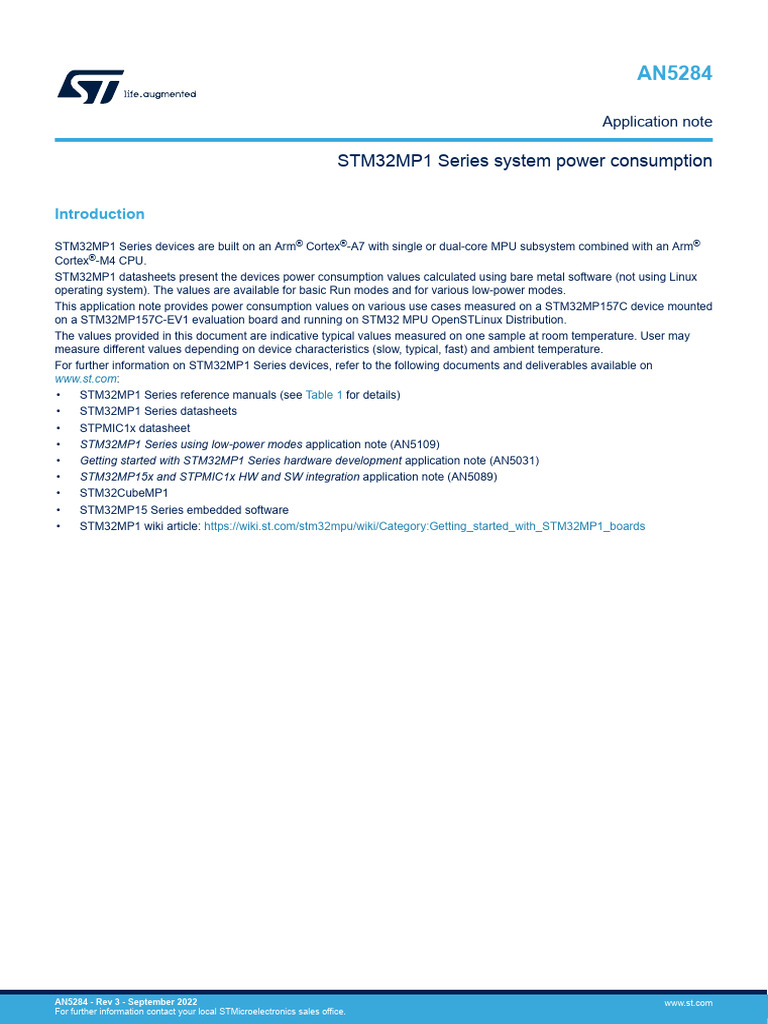 An5284 stm32mp1 Series System Power Consumption Stmicroelectronics | PDF
