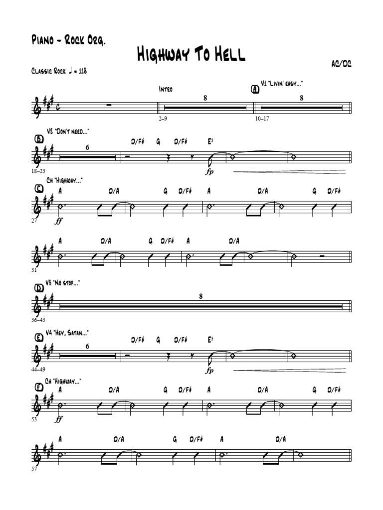 8 Highway To Hell - Piano | PDF | Rock Music