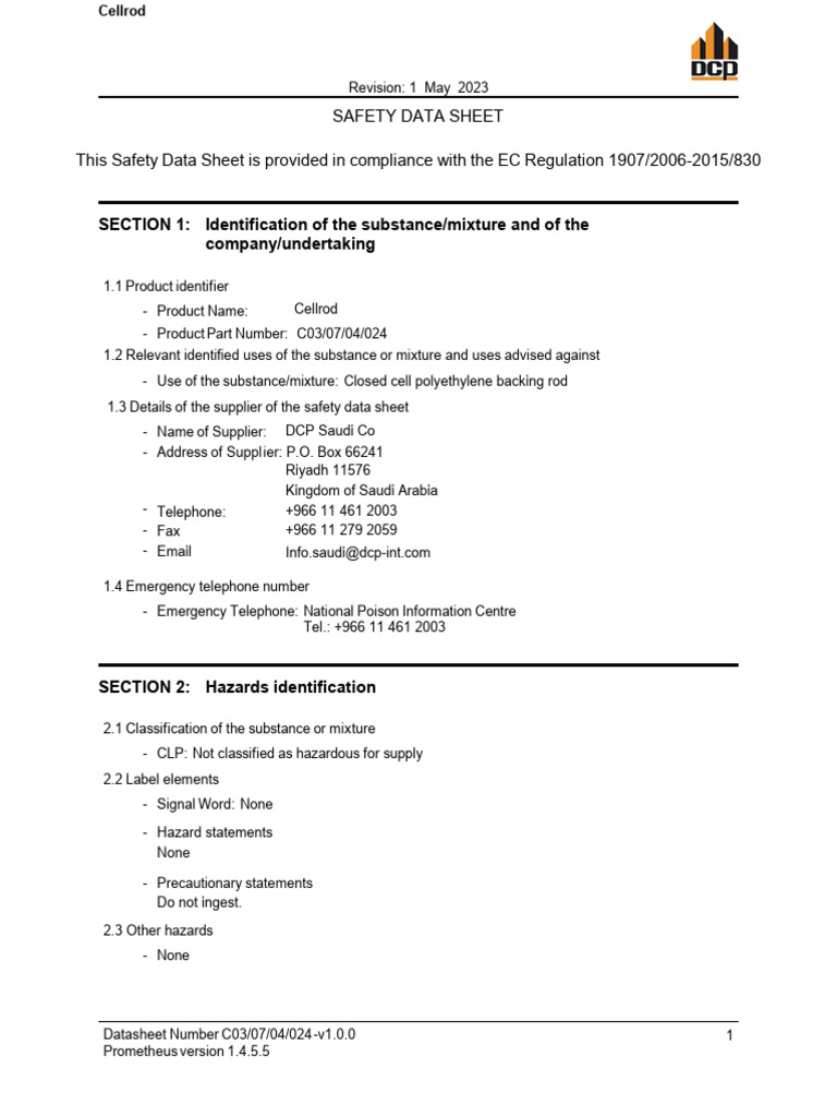 Cellrod MSDS 3 | PDF