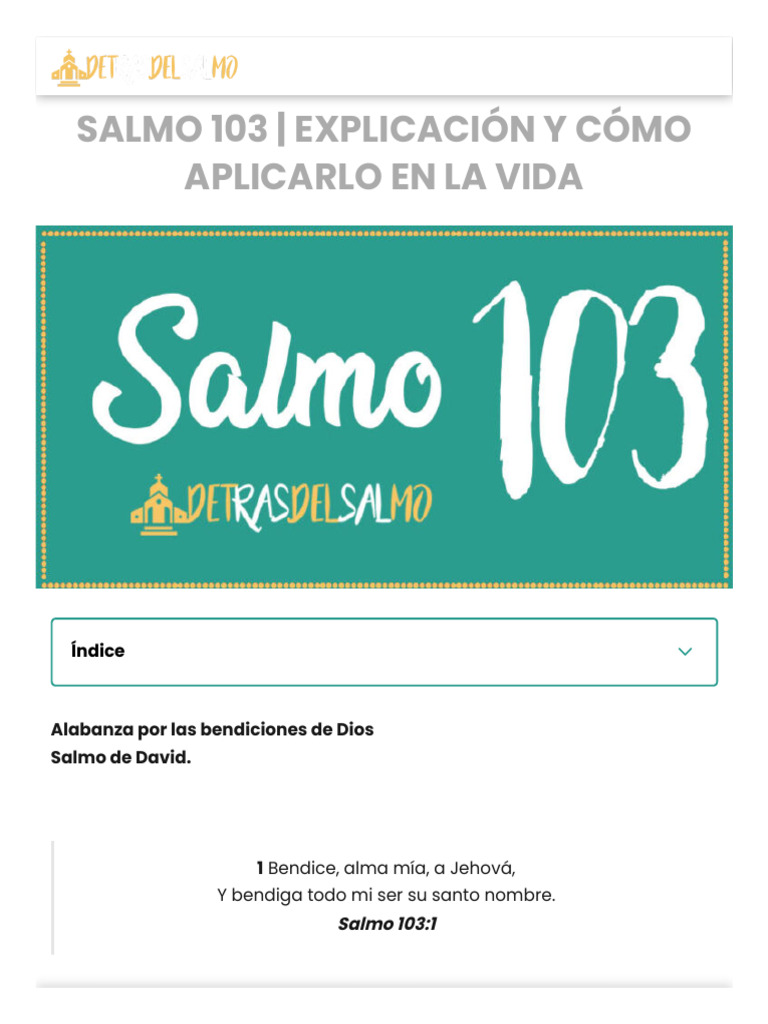 ️ Salmo 103 _ Explicación y cómo aplicarlo en la vida en agosto del 2024 | PDF