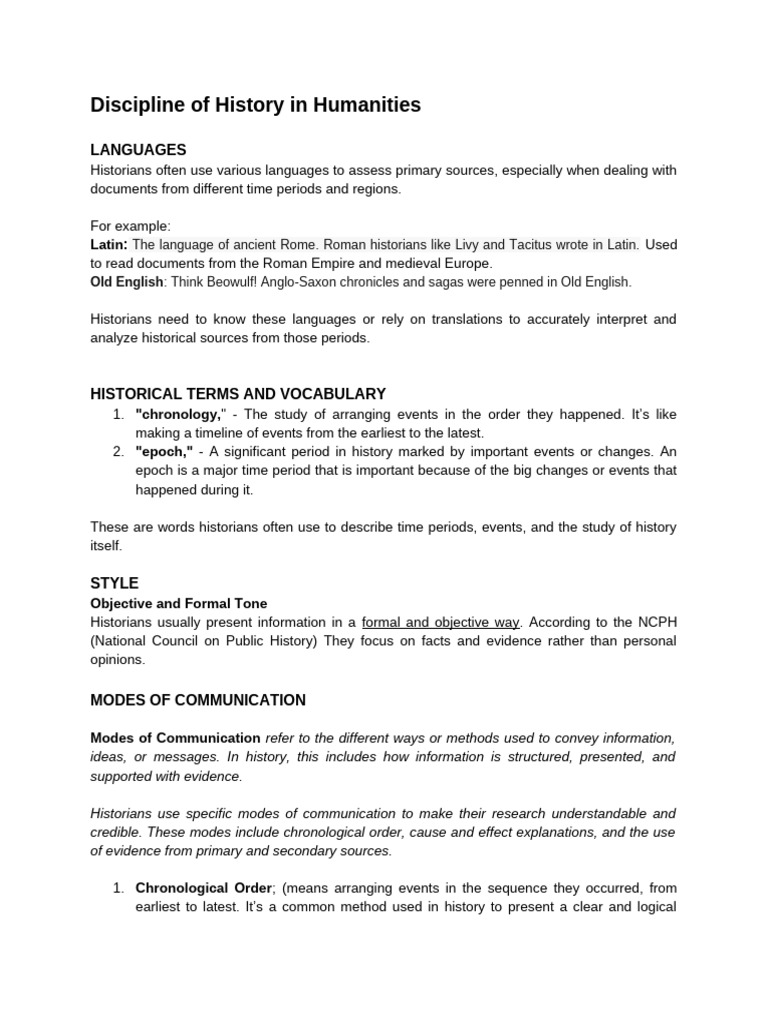 Discipline of History in Humanities | PDF