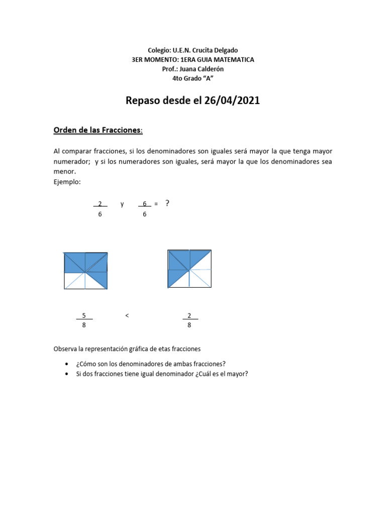 Repaso de Matematica Fracciones | PDF
