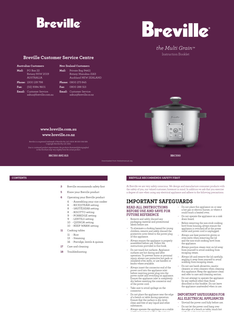 The Multi Grain: Breville Customer Service Centre | PDF