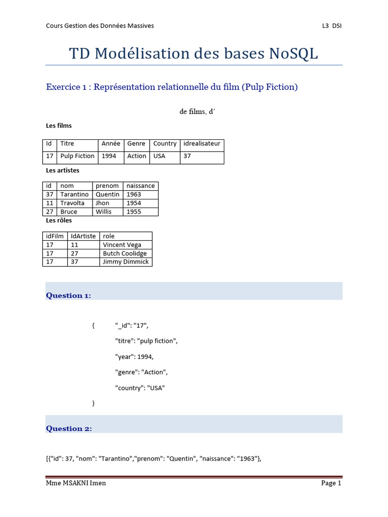 TD Modélisation NoSQL | PDF