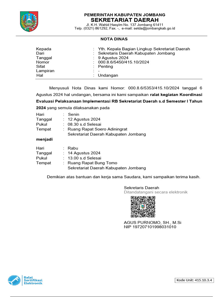 12-08-2024 - Ralat Kegiatan Koordinasi Evaluasi Pelaksanaan Implementasi RB Sekretariat Daerah S ...