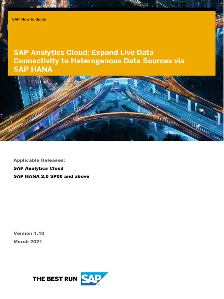 SAP Analytics Cloud - Setup Live Data Connection Using SAP HANA Smart Data Access | PDF