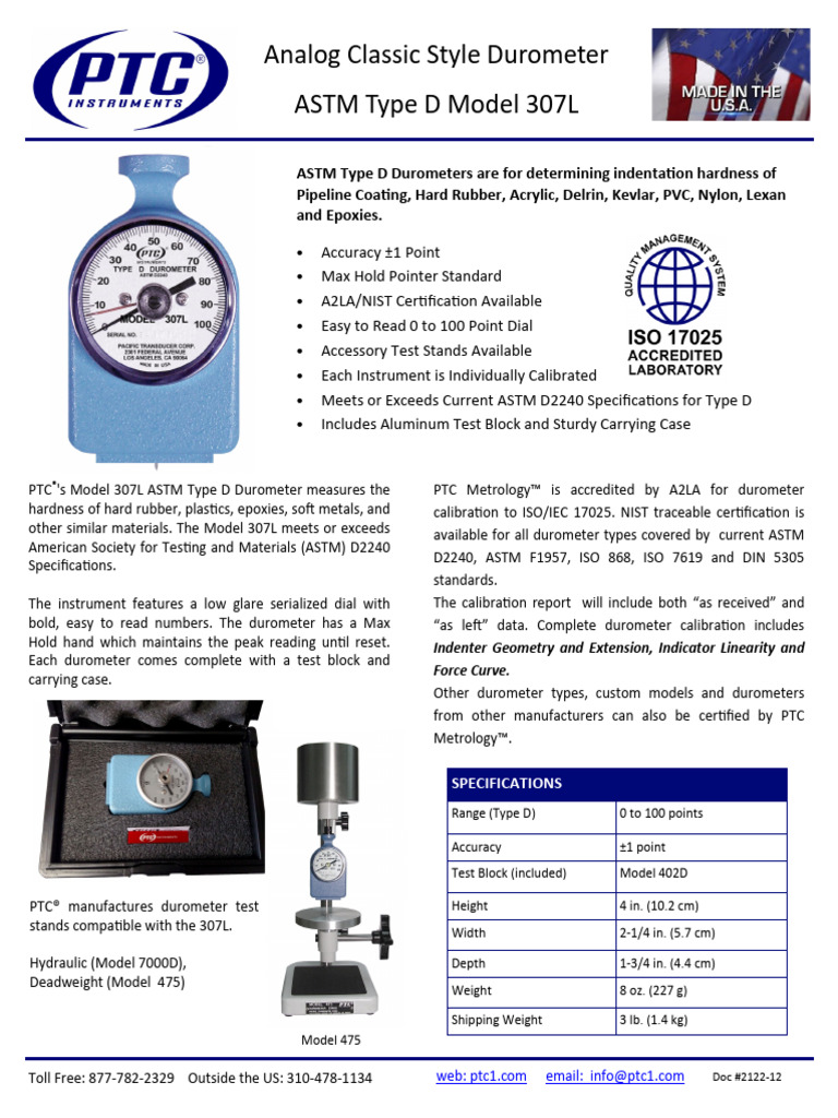 Analog Classic Style Durometer ASTM Type D Model 307L | PDF