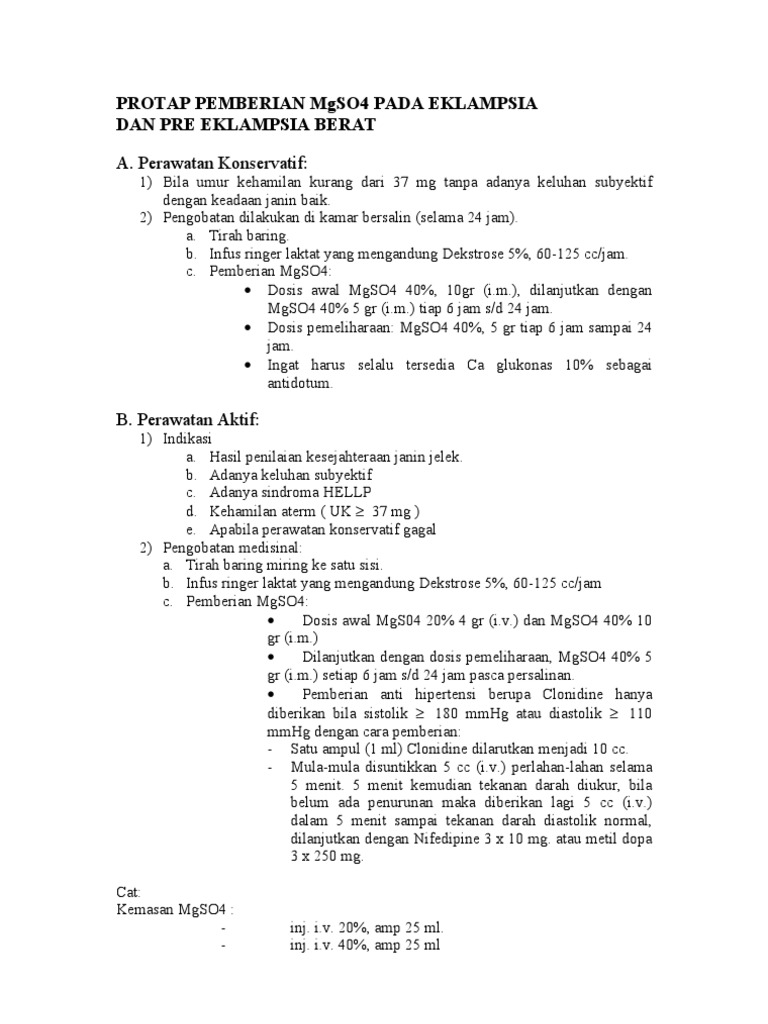 Protap Pemberian Mgso4 Pada Eklampsia | PDF