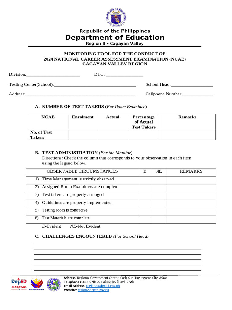 NCAE Monitoring Tool | PDF