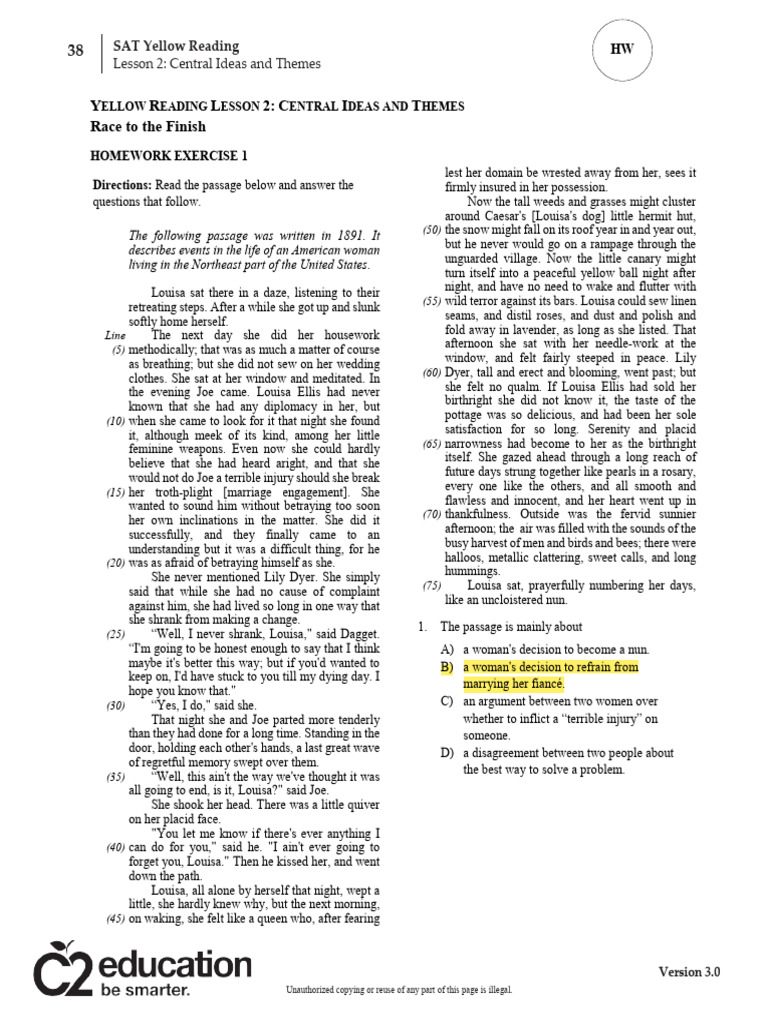 RY2 (HW) Central Ideas and Themes SAT Yellow Reading | PDF