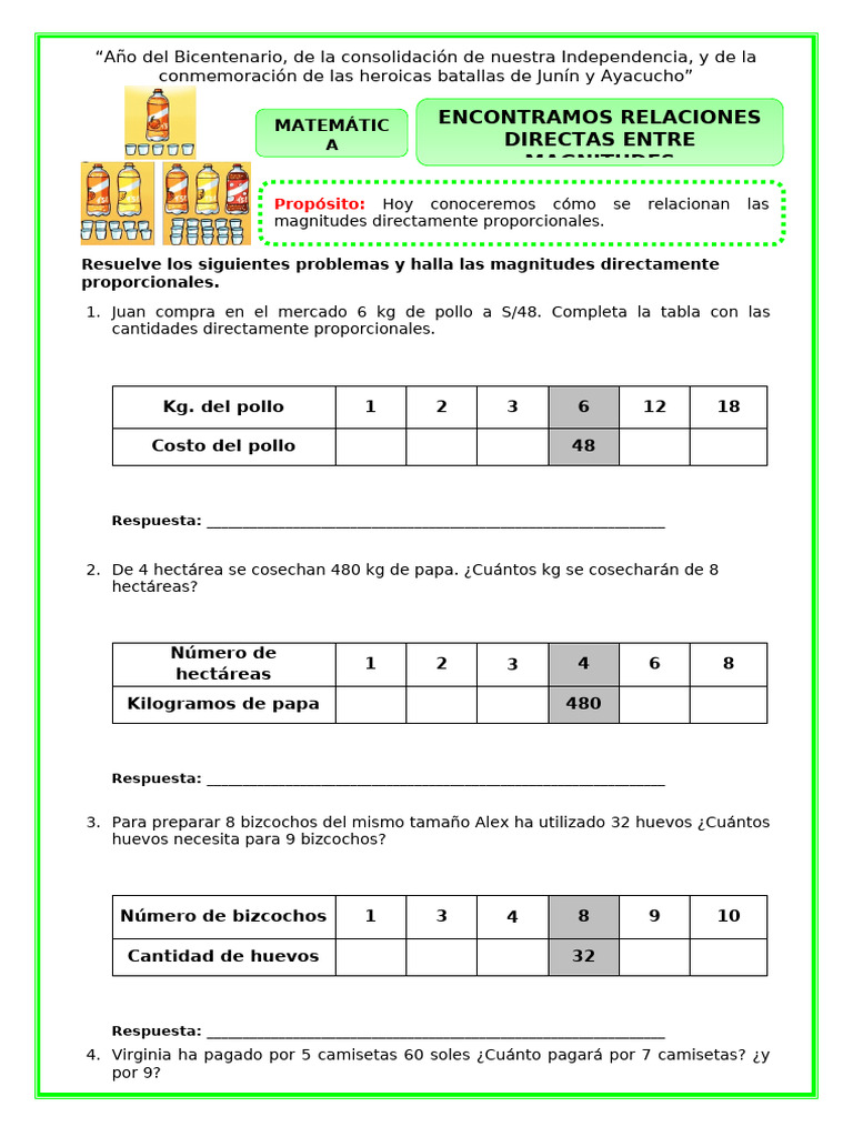 FICHA-LUN-MAT-ENCONTRAMOS RELACIONES DIRECTAS ENTRE MAGNITUDES | PDF