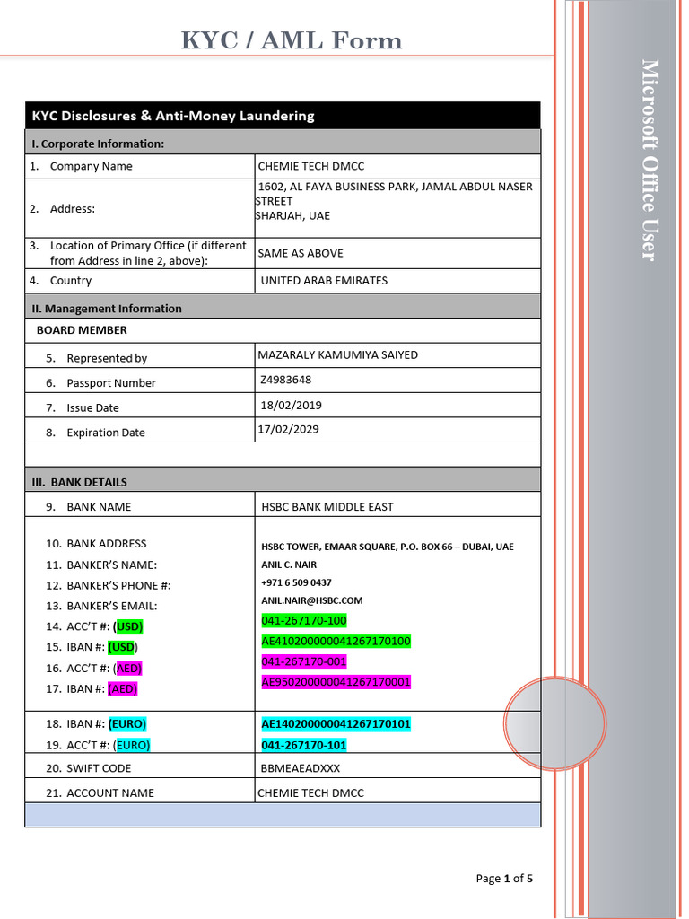 ChemieTech HSBC USD AED EURO 240607 205557 | PDF | Money Laundering | Business