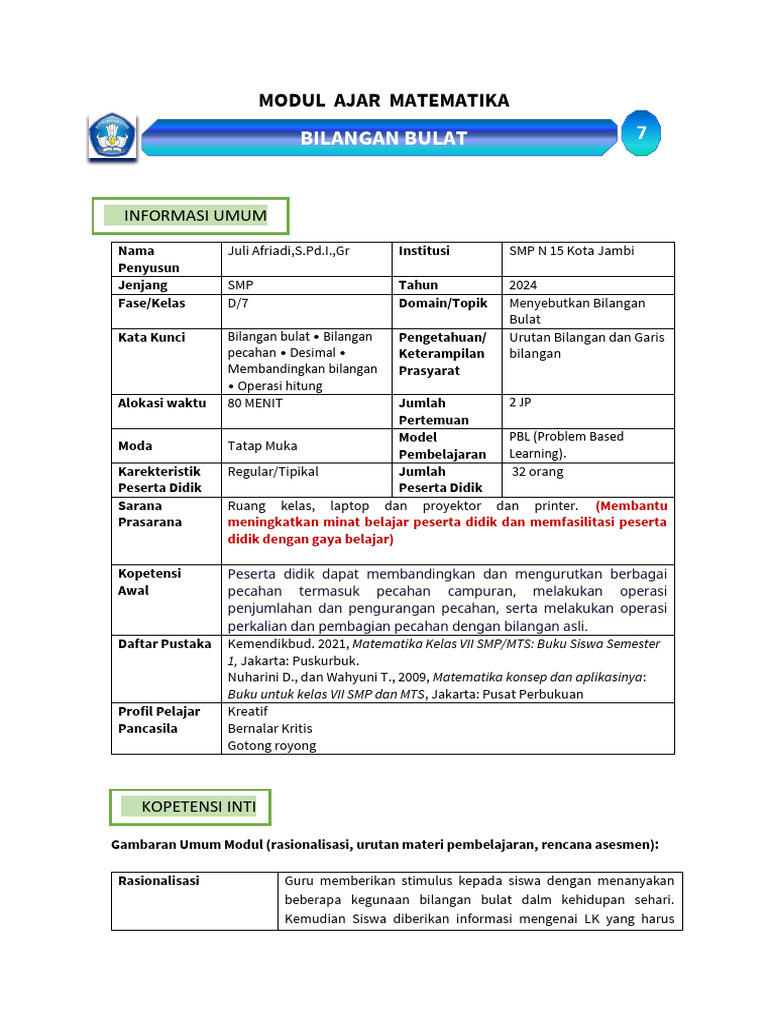 Bilangan Bulat 1 | PDF