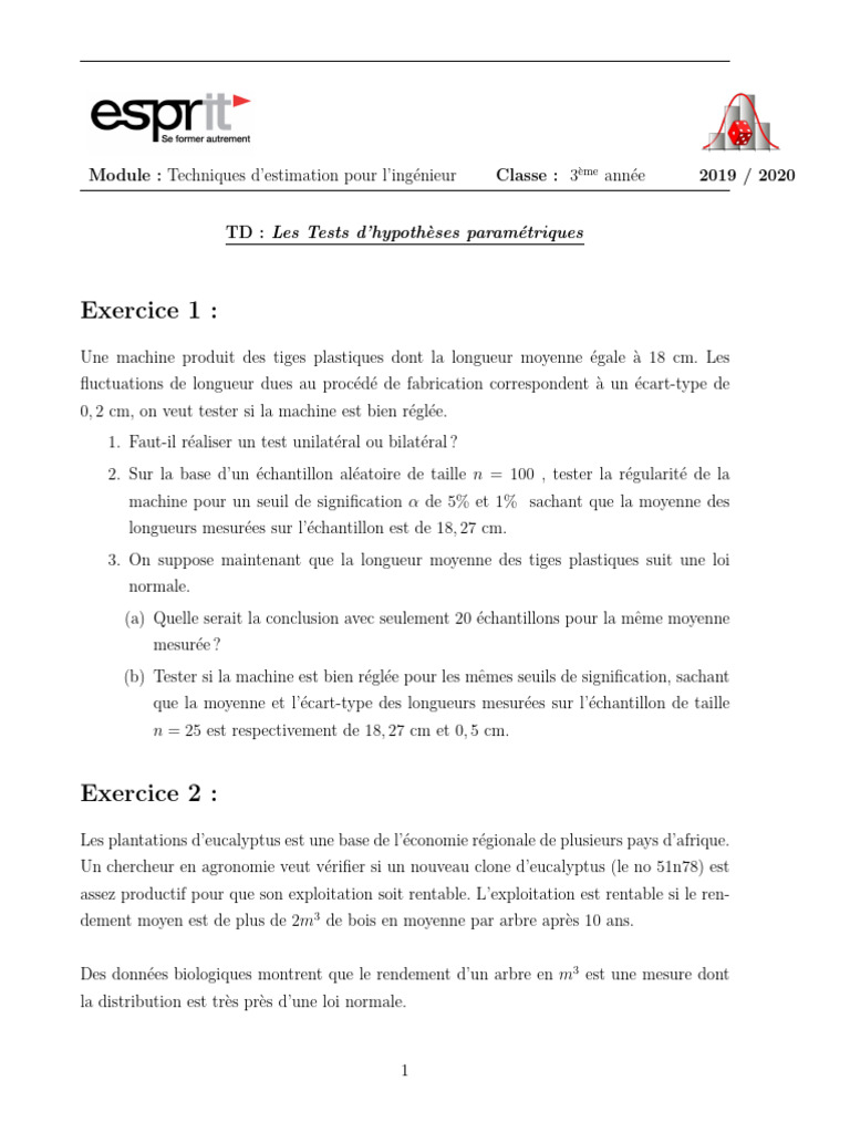 TD - Test D - Hypothèses | PDF