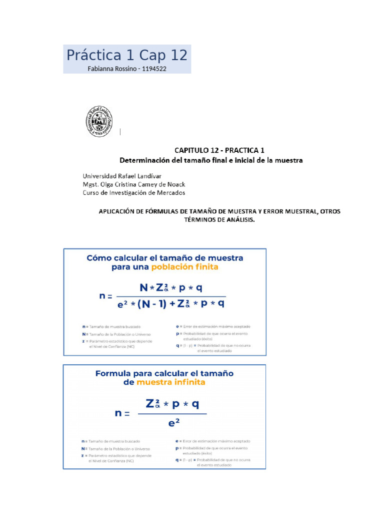 Cap 12 Práctica 1 Curva Normal, Valor de Z Confiabilidad, Error Muestral y Tamaño de Muestra ...