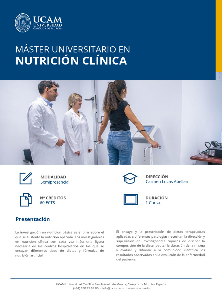 Ucam Master Oficial Semipresencial en Nutricion Clinica | PDF