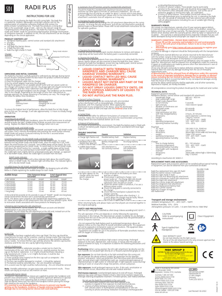 Radii Plus - Sdi - Instructions - Au | PDF