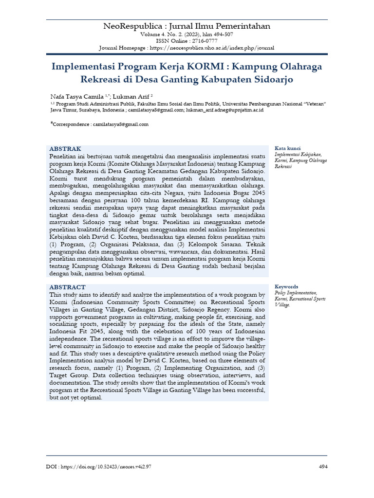 Implementasi Program Kerja KORMI: Kampung Olahraga Rekreasi Di Desa ...