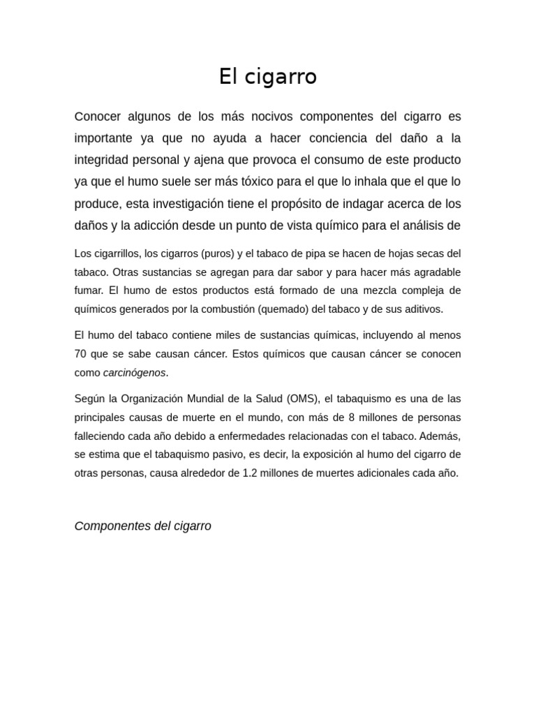 El Cigarro INVESTIGACIÓN A | PDF | Cigarrillo | Oxígeno