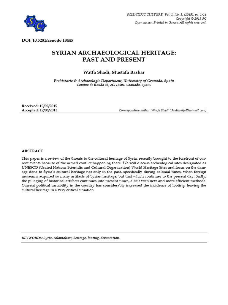 Syrian Archaeological Heritage: Past and Present: Watfa Shadi, Mustafa ...