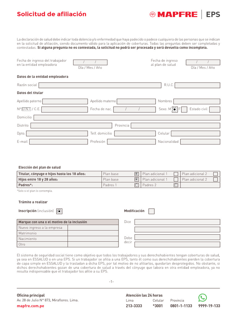 Solicitud de Afiliación EPS - Editable | PDF